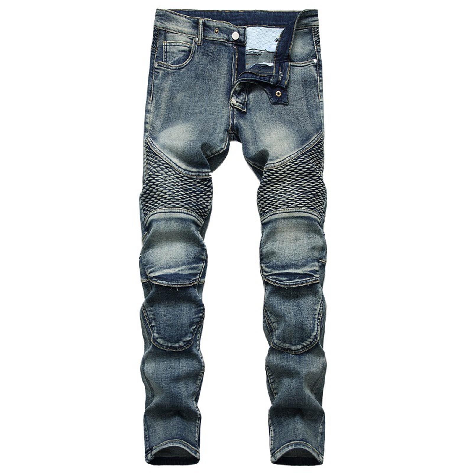 Men's Jeans Distressed Ripped Slim Straight Legs Denim Pants Fashion ...