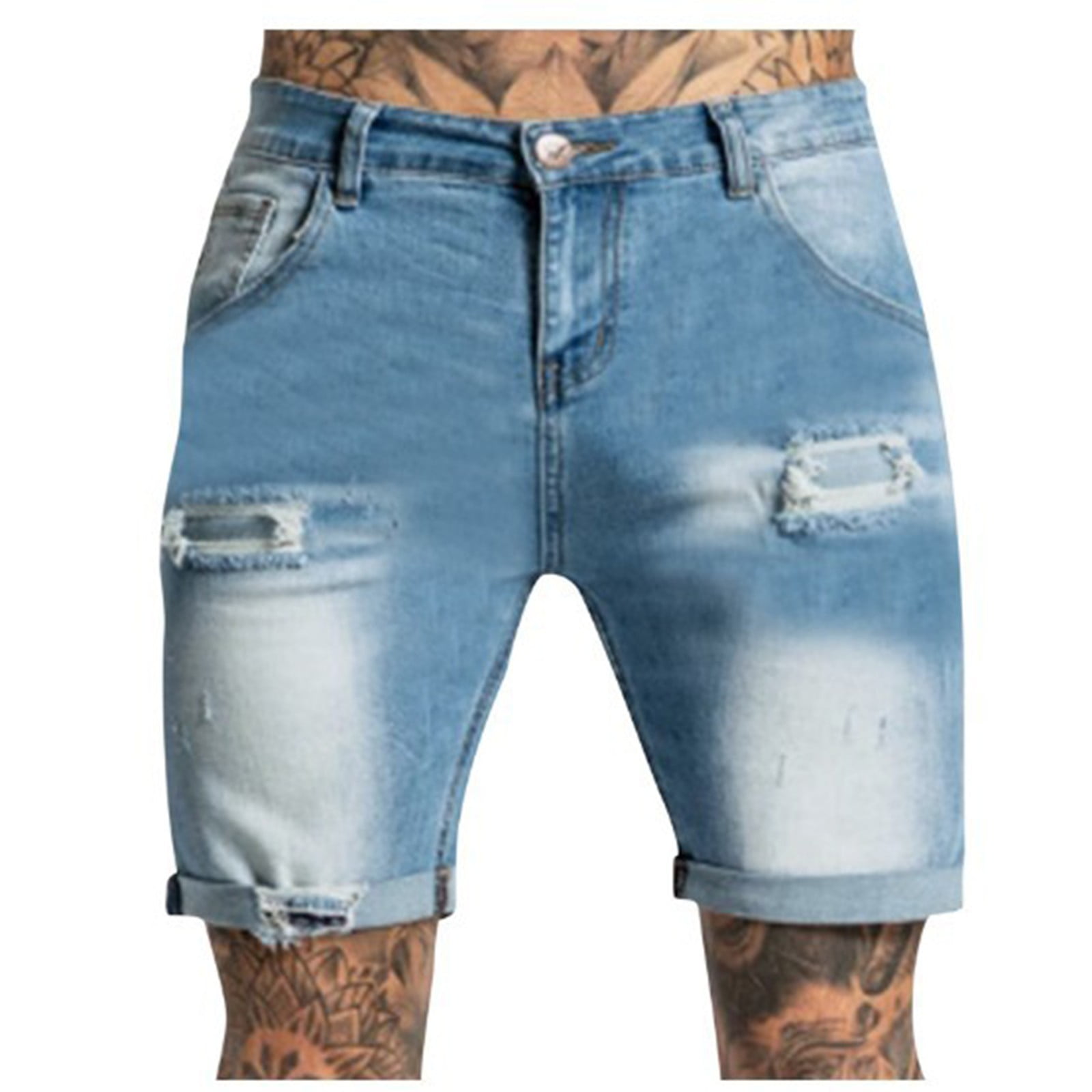 Men's Jeans Shorts Ripped Distressed Denim Shorts With Broken Hole ...