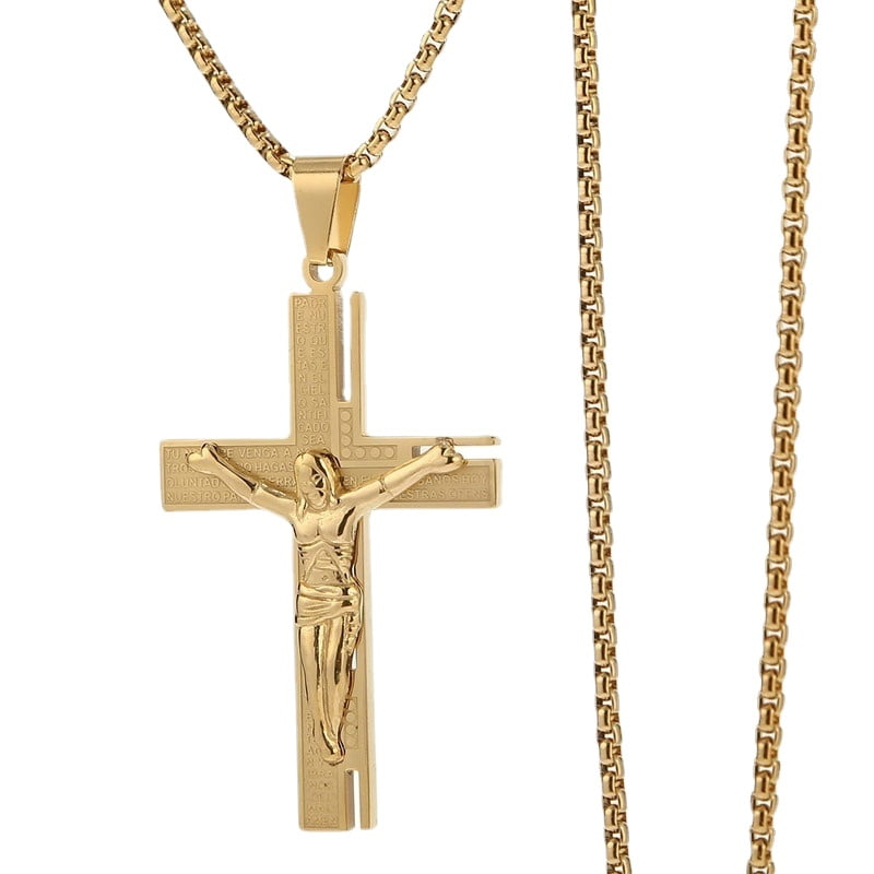 Men‘s Jesus Christ Crucifix Gold Plated Cross Religious Pendant ...