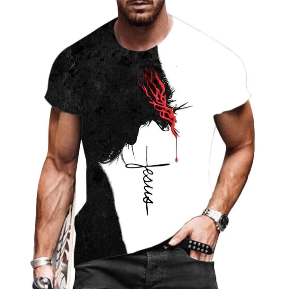 Men‘s Jesus Cross Christian Black White Print Top - Walmart.com