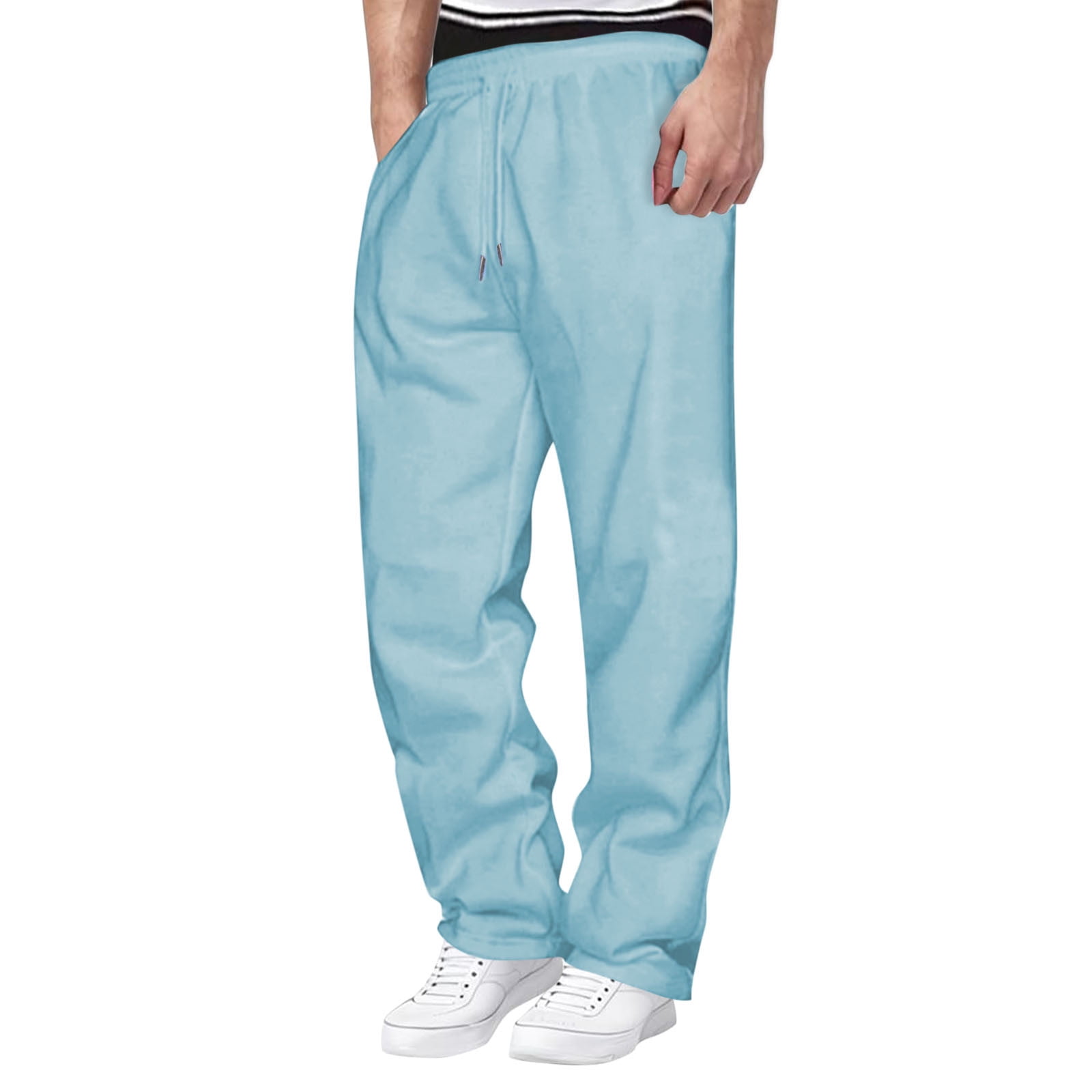 Men's Jogger Sweatpants Relaxed Fit Solid Color Long Pants A-Light Blue ...