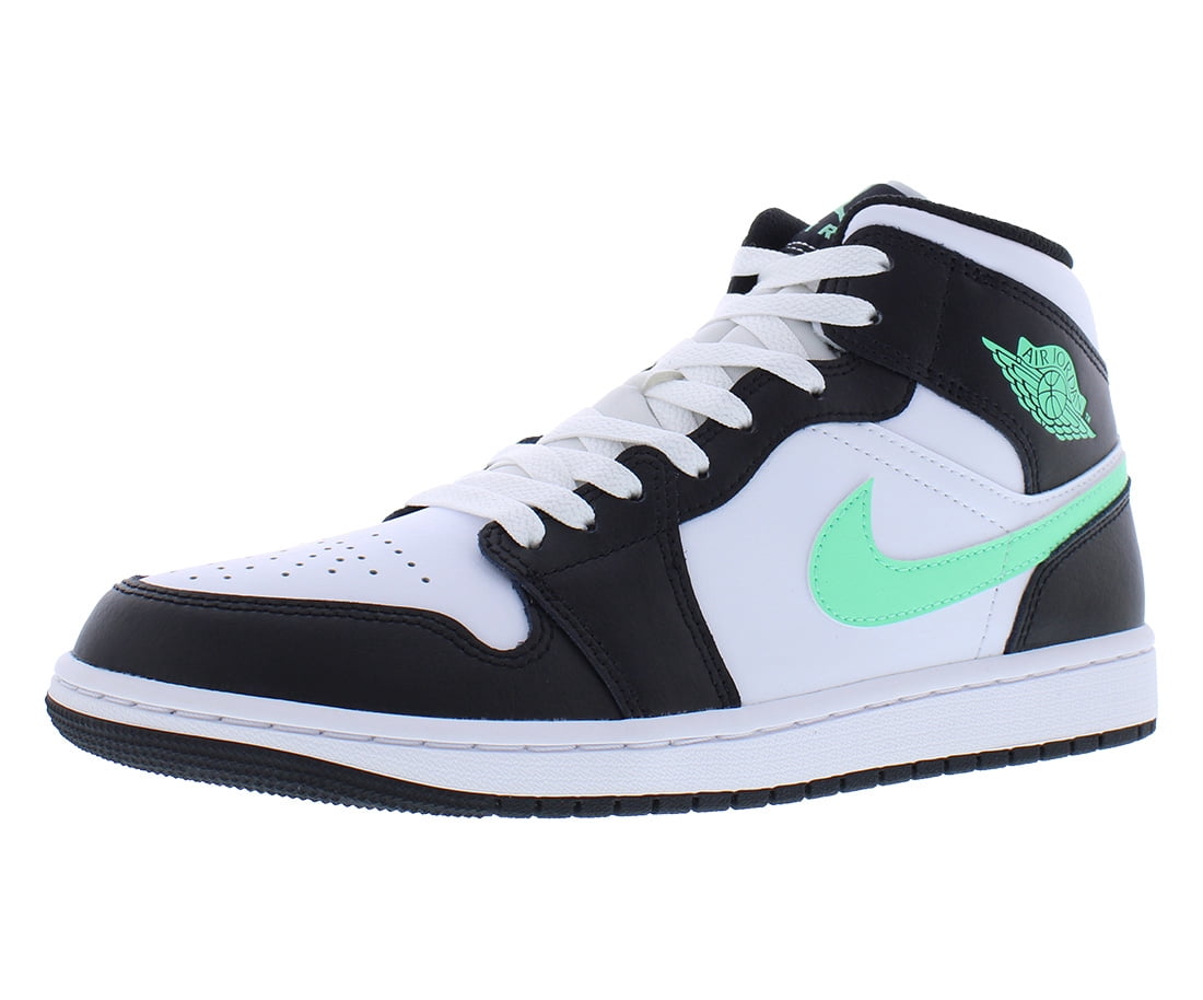 Men's Jordan 1 Mid White/Green Glow-Black (DQ8426 103) - 10 - Walmart.com