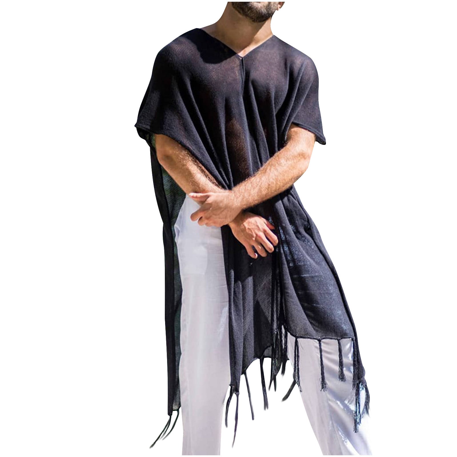 Men's Kaftan Beach Coverup – Lightweight Tassel-Trim Swimsuit Pool ...