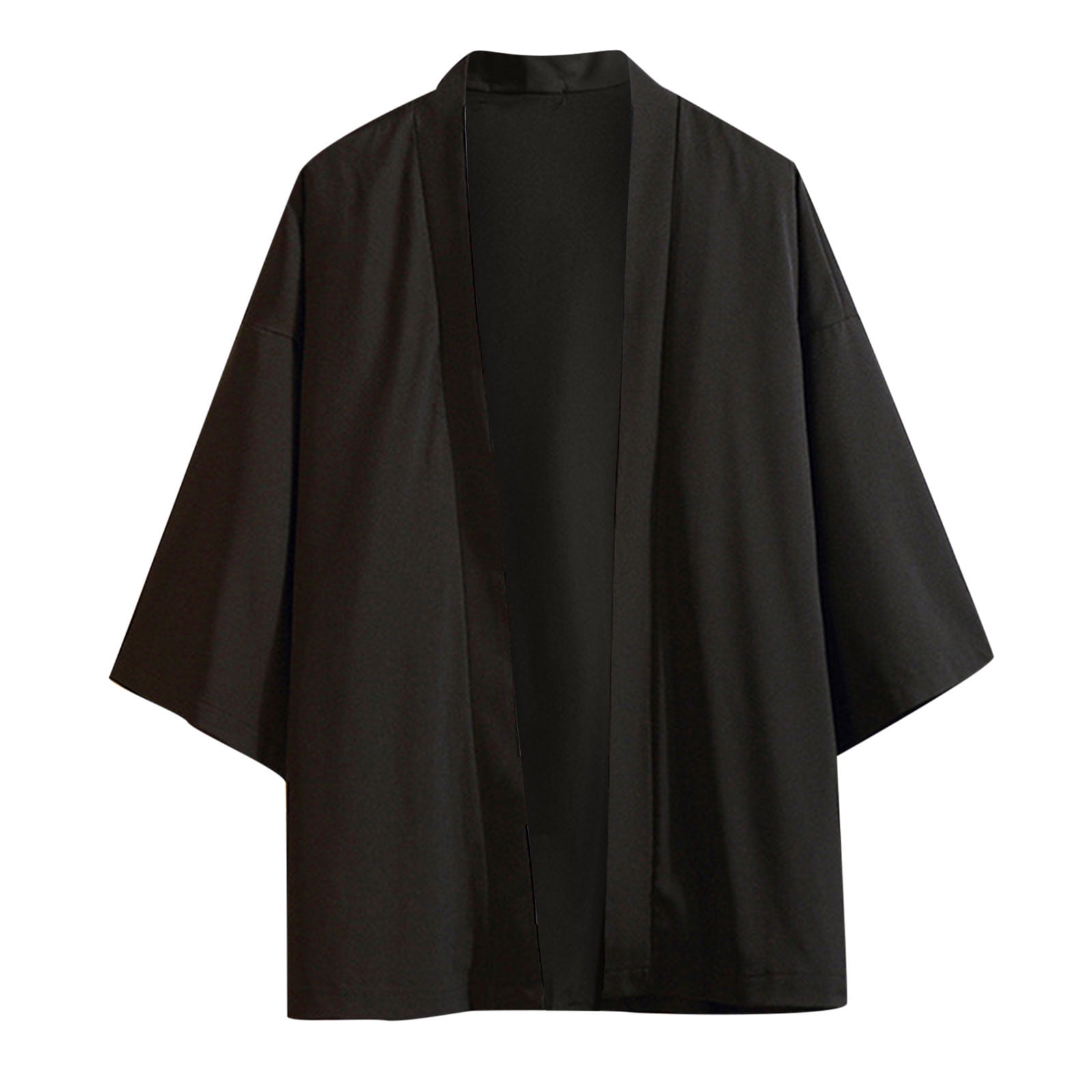 Men's Kimono Cardigan Japanese Jackets 3/4 Sleeve Casual Ice Silk Open ...