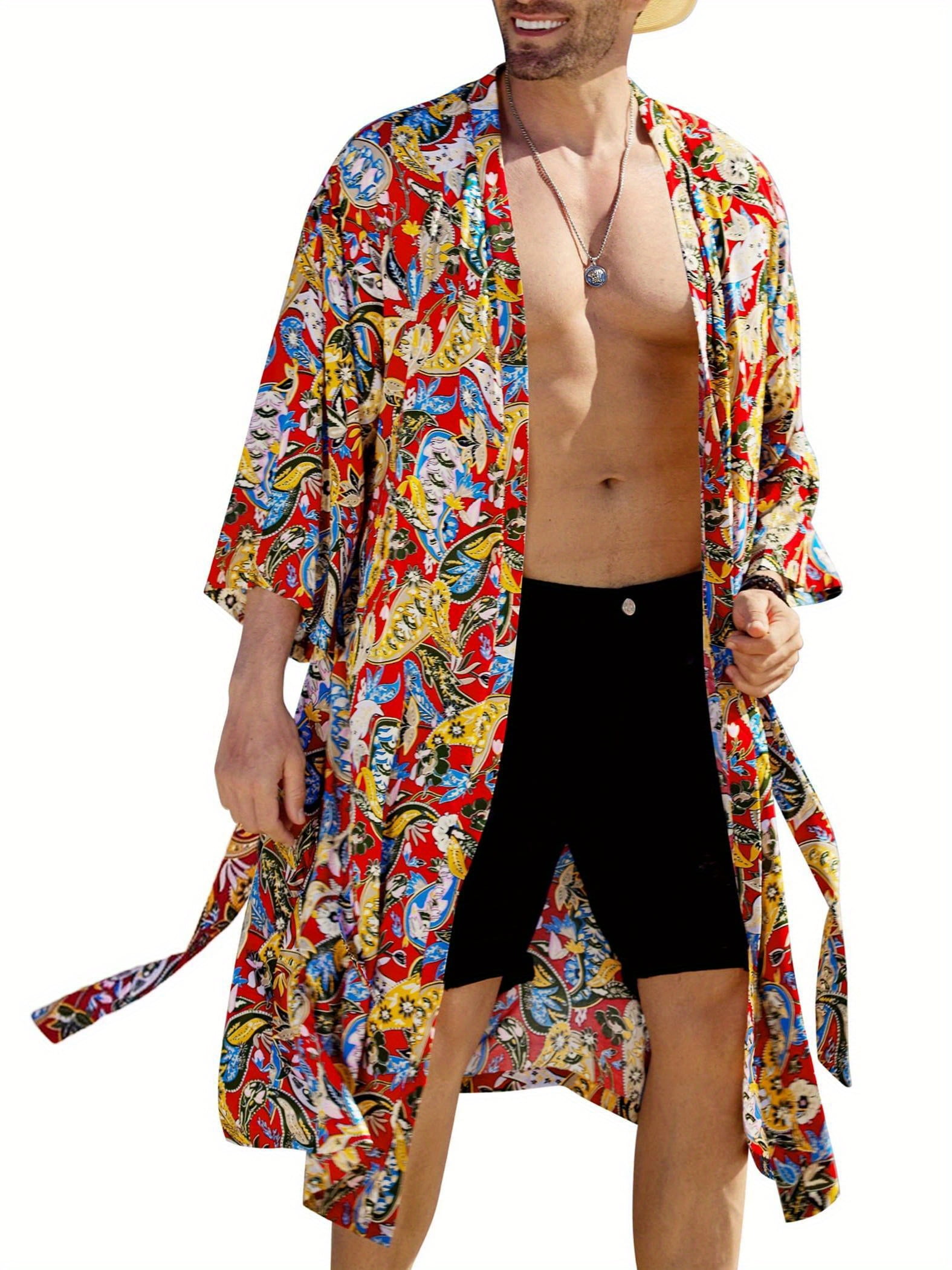 Men's Kimono Robe Lightweight Japanese Bathrobes Open Front Long ...