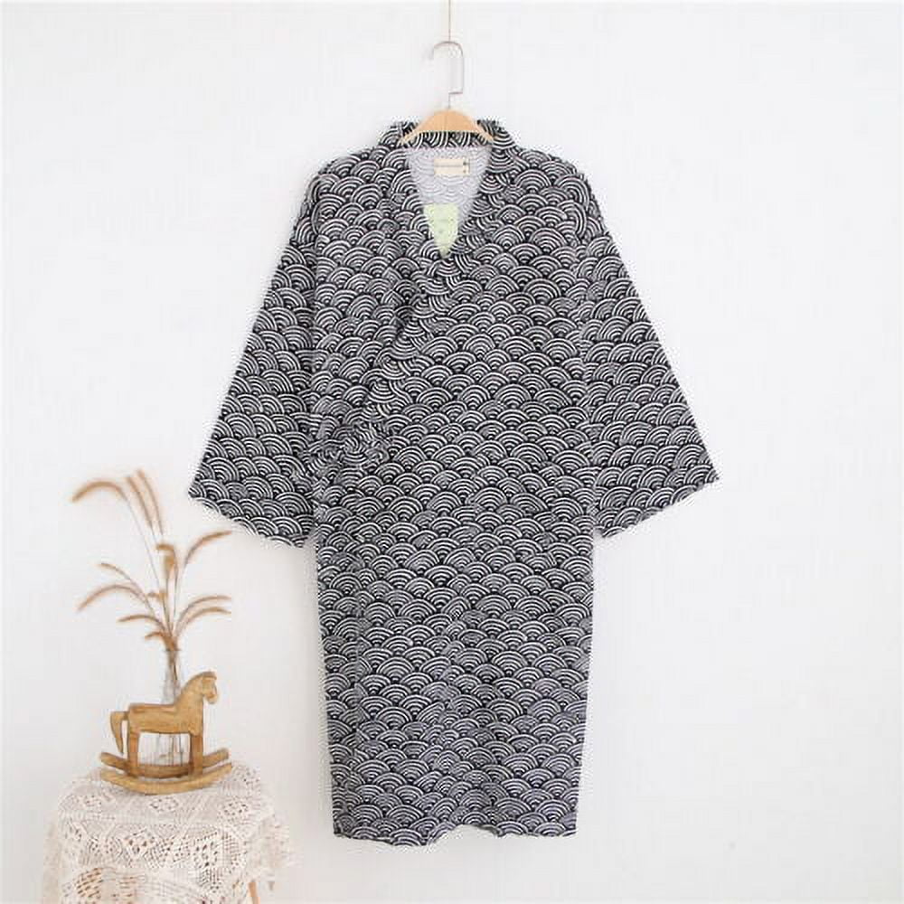 Men's Kimono Yukata Cotton Japanese Bathrobe Traditional Gown Nightwear ...