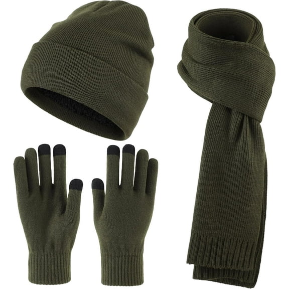Men's Knit Beanie Hat Scarf Gloves Cold Weather Set Long Scarf ...