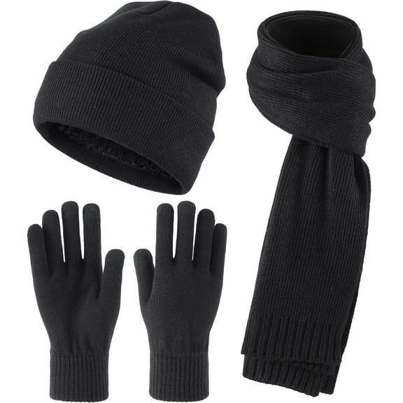 Men's Knit Beanie Hat Scarf Gloves Cold Weather Set Long Scarf ...