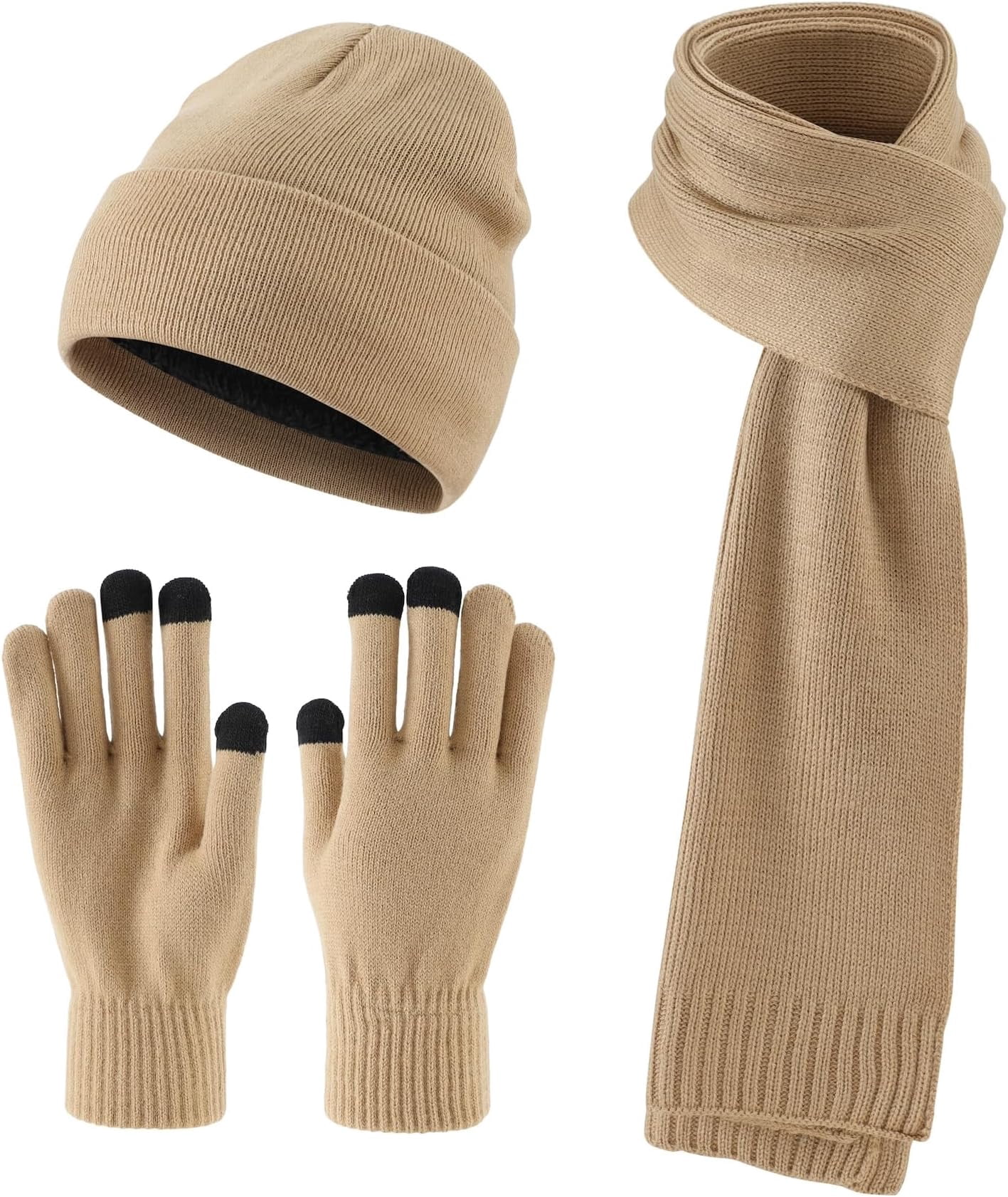 Men's Knit Beanie Hat Scarf Gloves Cold Weather Set Long Scarf ...