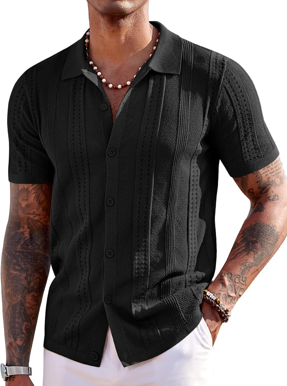Men's Knit Shirts Short Sleeve Button Down Polo Shirt Fashion Casual ...