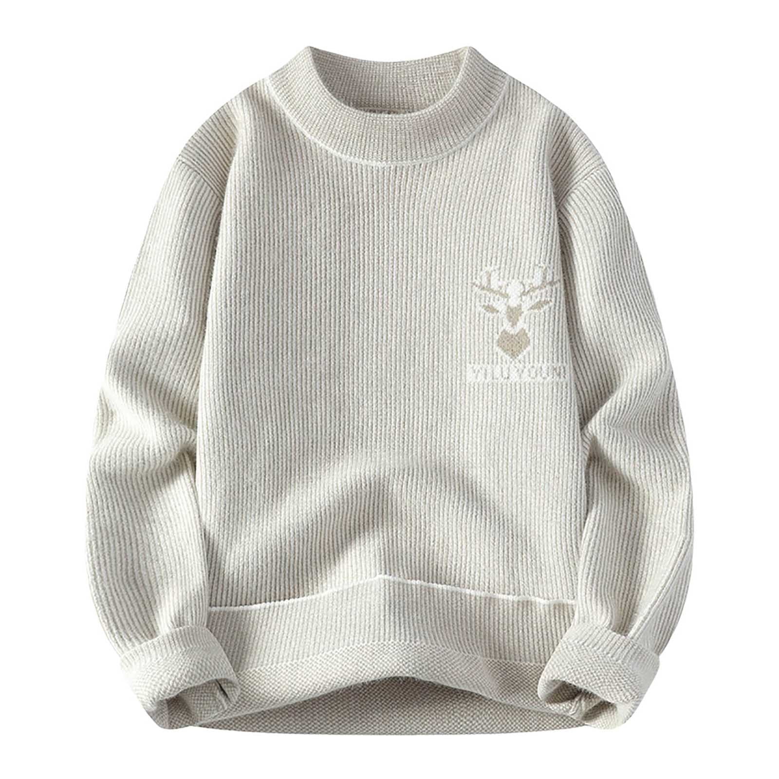 Men's Knitted Autumn/winter Pullover Half Turtle Neck Half Zipper Warm Fawn Print Sweater ...