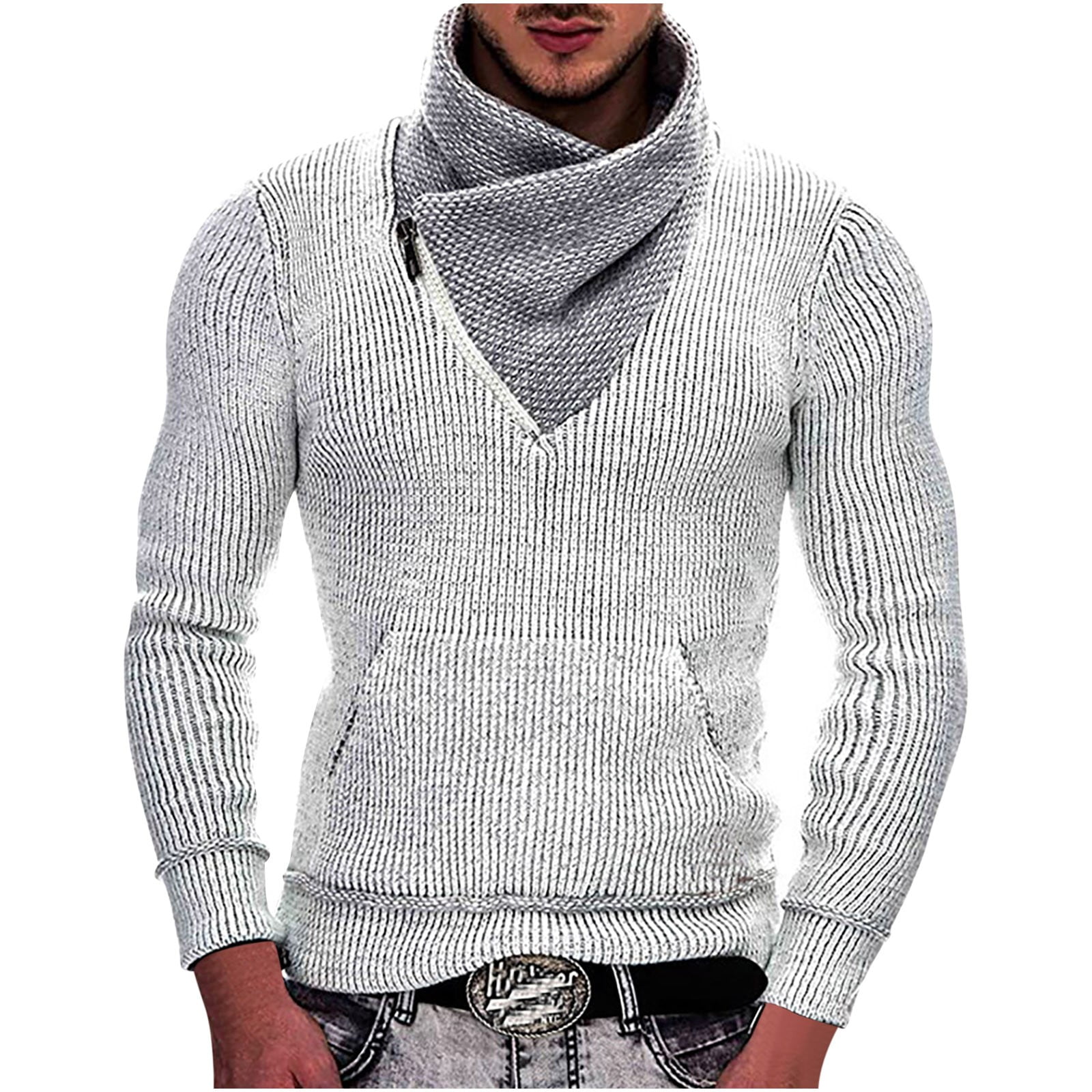 Men's Knitted Turtleneck Pullover Shawl Collar Sweaters Slim Fit High ...