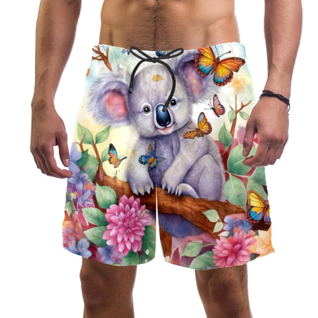 Mens Koala Flowers Butterfly Swim Trunks Quick Dry Board Shorts
