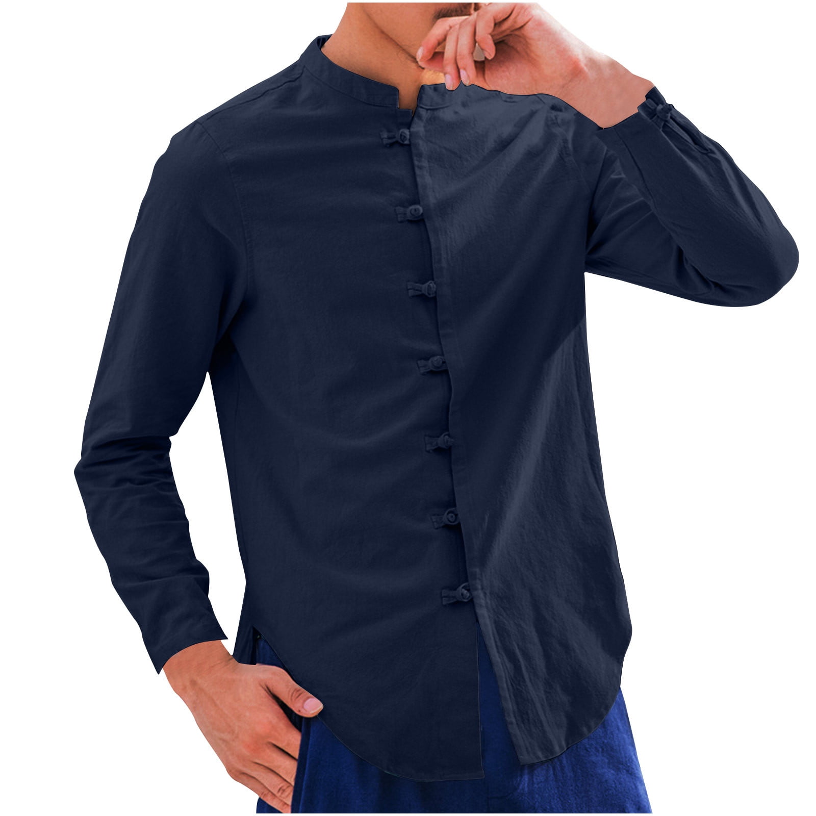 Men's Kung Fu Shirts Long Sleeve Mandarin Collar Frog-Button Tang Outfit Regular Fit Chinese ...