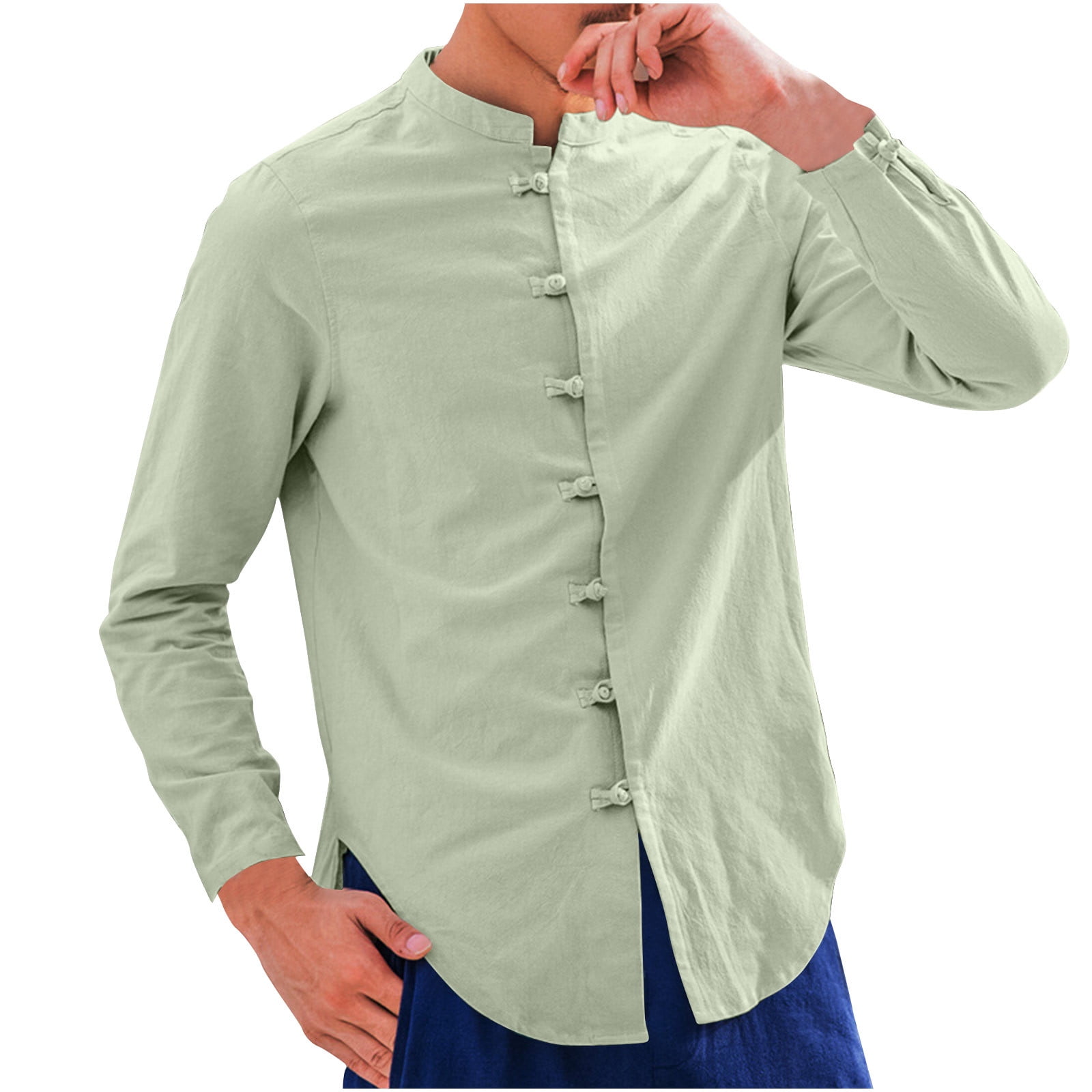 Men's Kung Fu Shirts Long Sleeve Mandarin Collar Frog-Button Tang ...