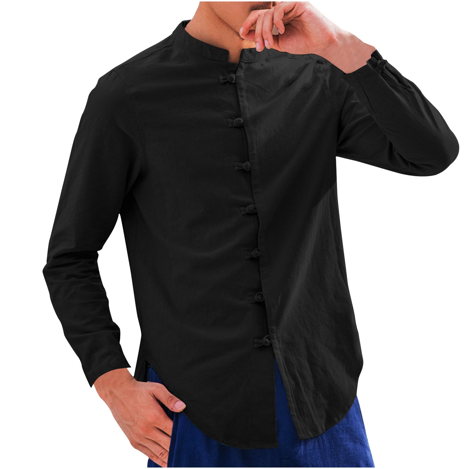 Men's Kung Fu Shirts Long Sleeve Mandarin Collar Frog-Button Tang Outfit Regular Fit Chinese ...