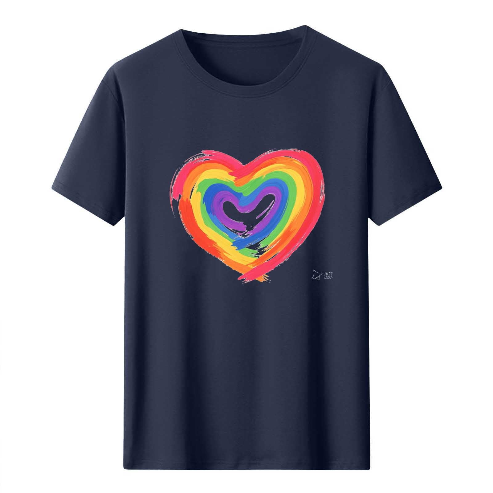 Men's LGBTQ Pride T-Shirt – Rainbow Flag & Heart Graphic Tee, Equality ...