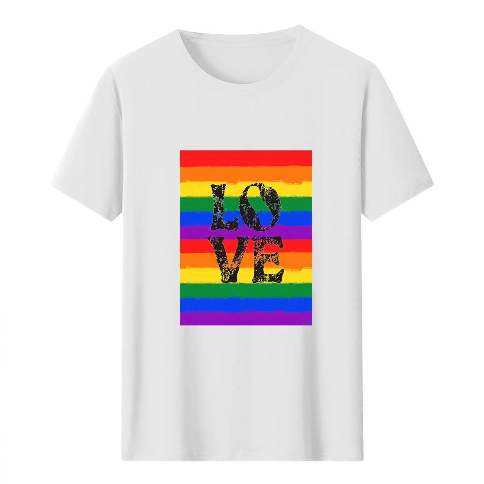 Men's LGBTQ Pride T-Shirt – Rainbow Flag & Heart Graphic Tee, Equality ...