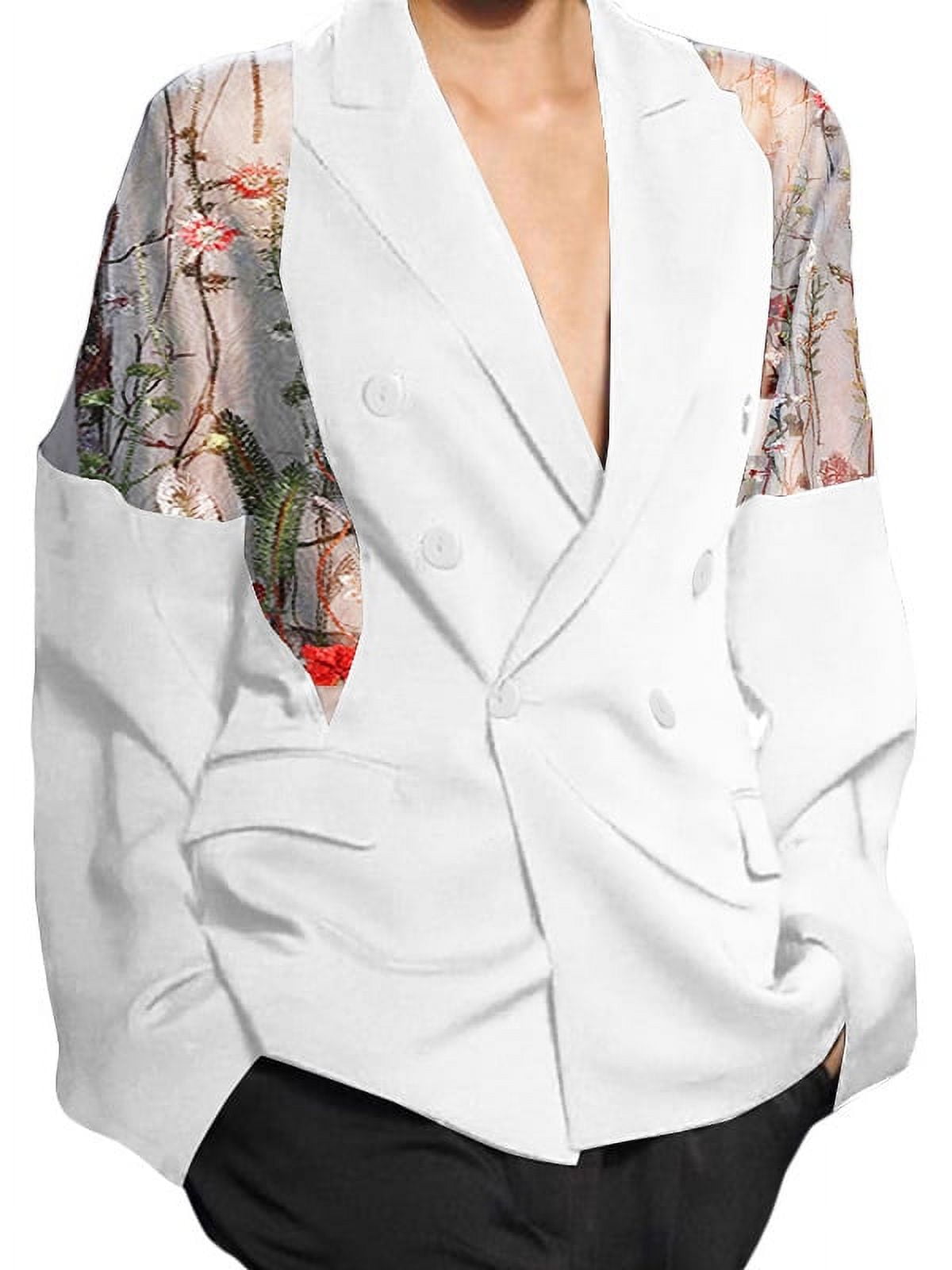 Men's Lapel Mesh Patchwork Jacket Blazer Formal Evening Party Shackets ...