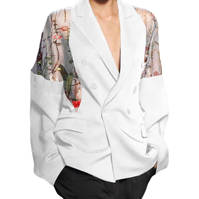 Men's Lapel Mesh Patchwork Jacket Blazer Formal Evening Party Shackets ...