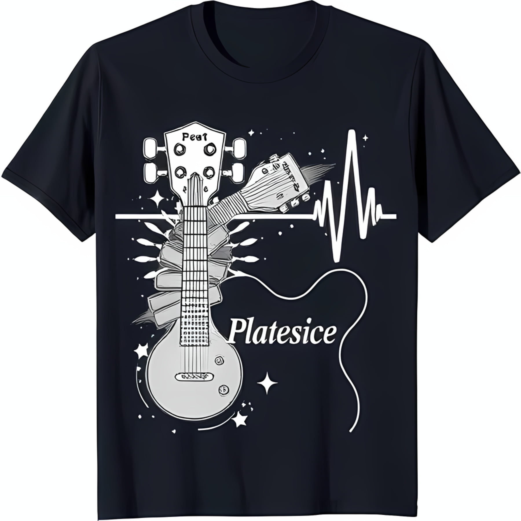 Men's Large Black T-Shirt with White Graphic & Heart EKG Design ...