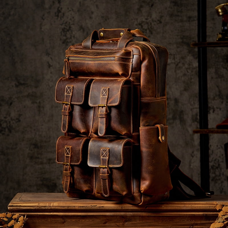 Men's Large Capacity Retro Outdoor Travel Leather Backpack - Walmart.com