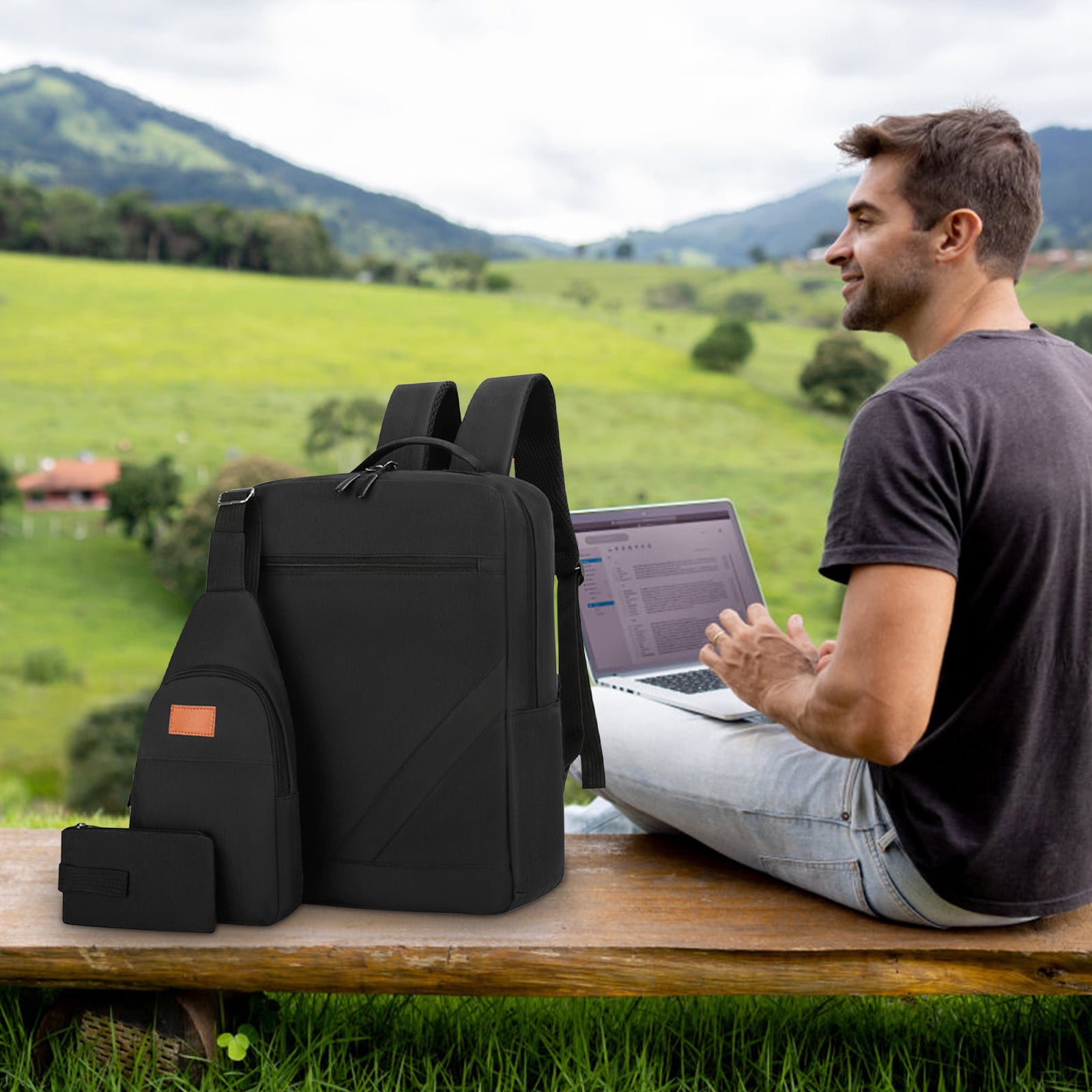 Men’s Large-Capacity Shoulder Bag Set – Business Laptop Backpack with ...