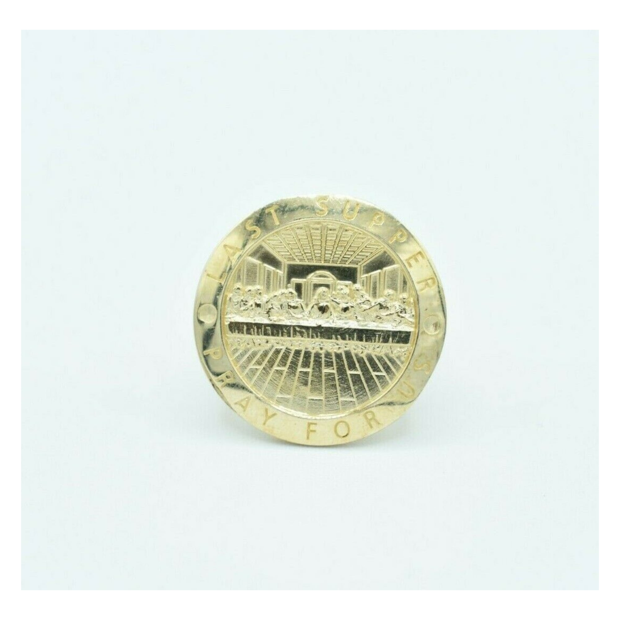 Diamond-Cut Large "Pray For Us" Last Supper Men’s Adult Ring 10K Yellow ...