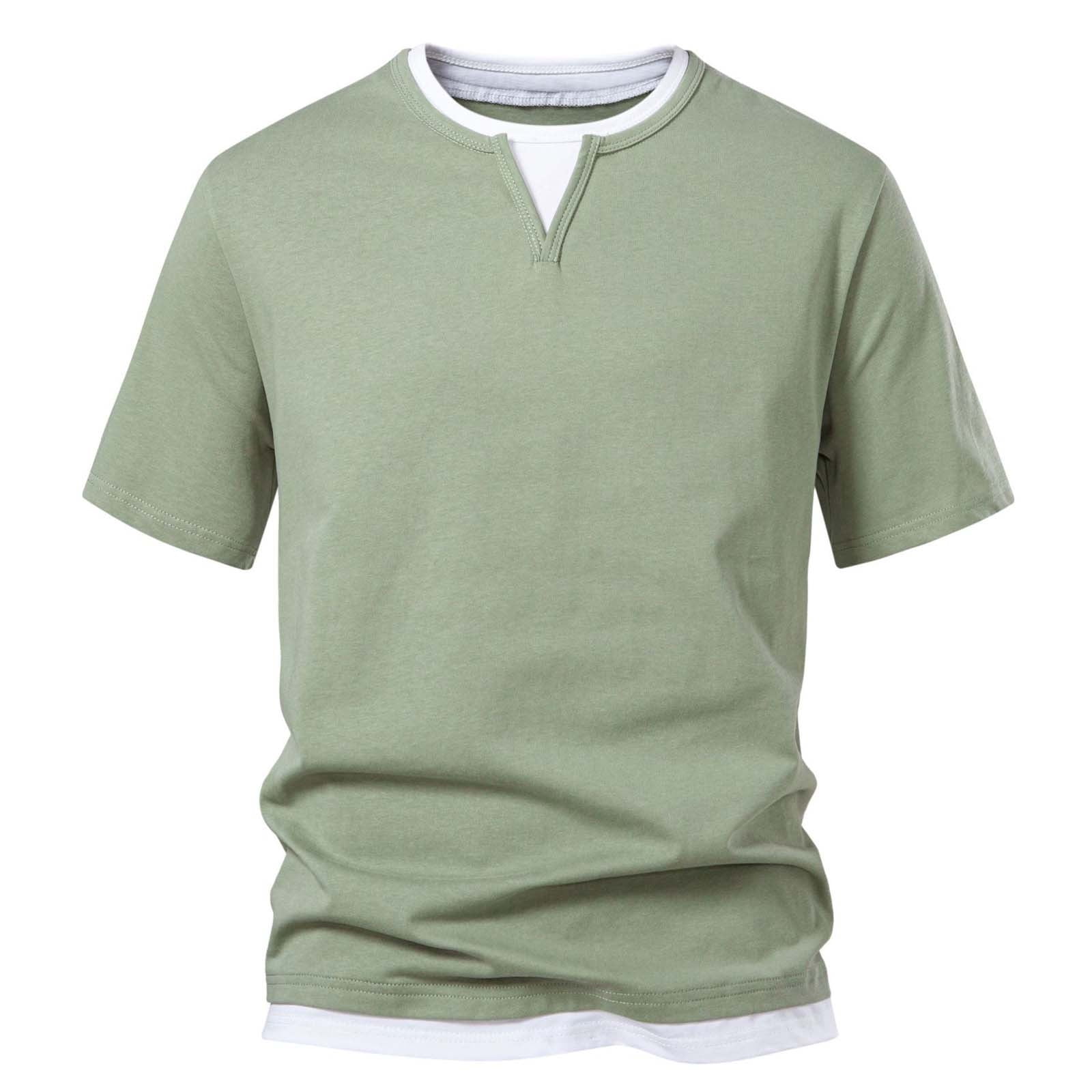 Men's Layered V-Notch T-Shirts Short Sleeve Crew Neck Shirt Muscle Fit ...