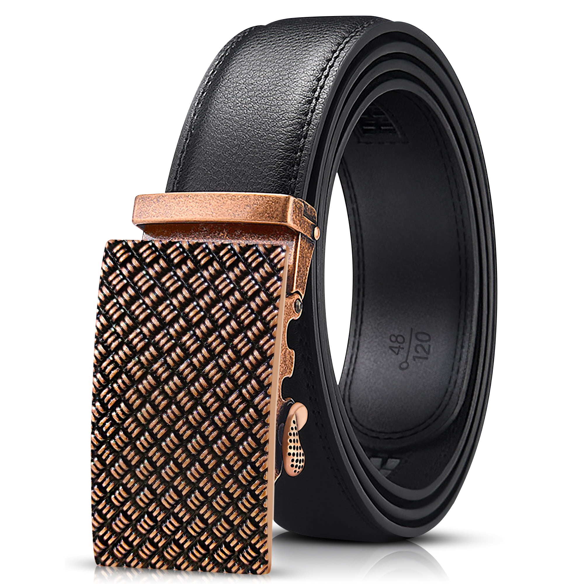 Men's Leather Belt Automatic Ratchet Buckle Slide Belt For Suits, Jeans ...