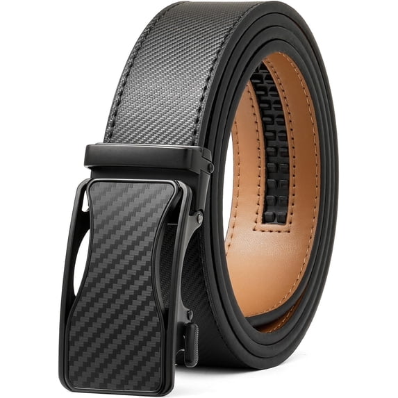Men's Leather Belt - Automatic Ratchet Slide Buckle, Easy Trim-to-Fit ...