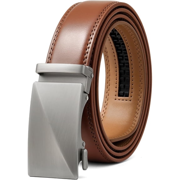 Men's Leather Belt - Automatic Ratchet Slide Buckle, Easy Trim-to-Fit ...