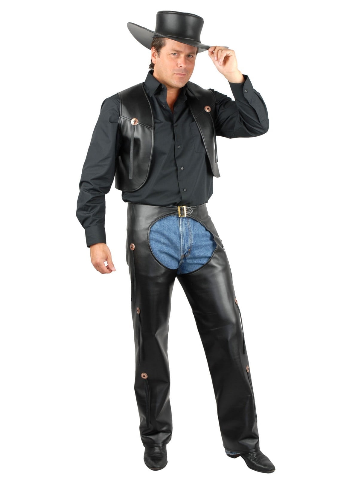 Men's Western Biker Chaps & Vest - Leather Adult Black - Walmart.com