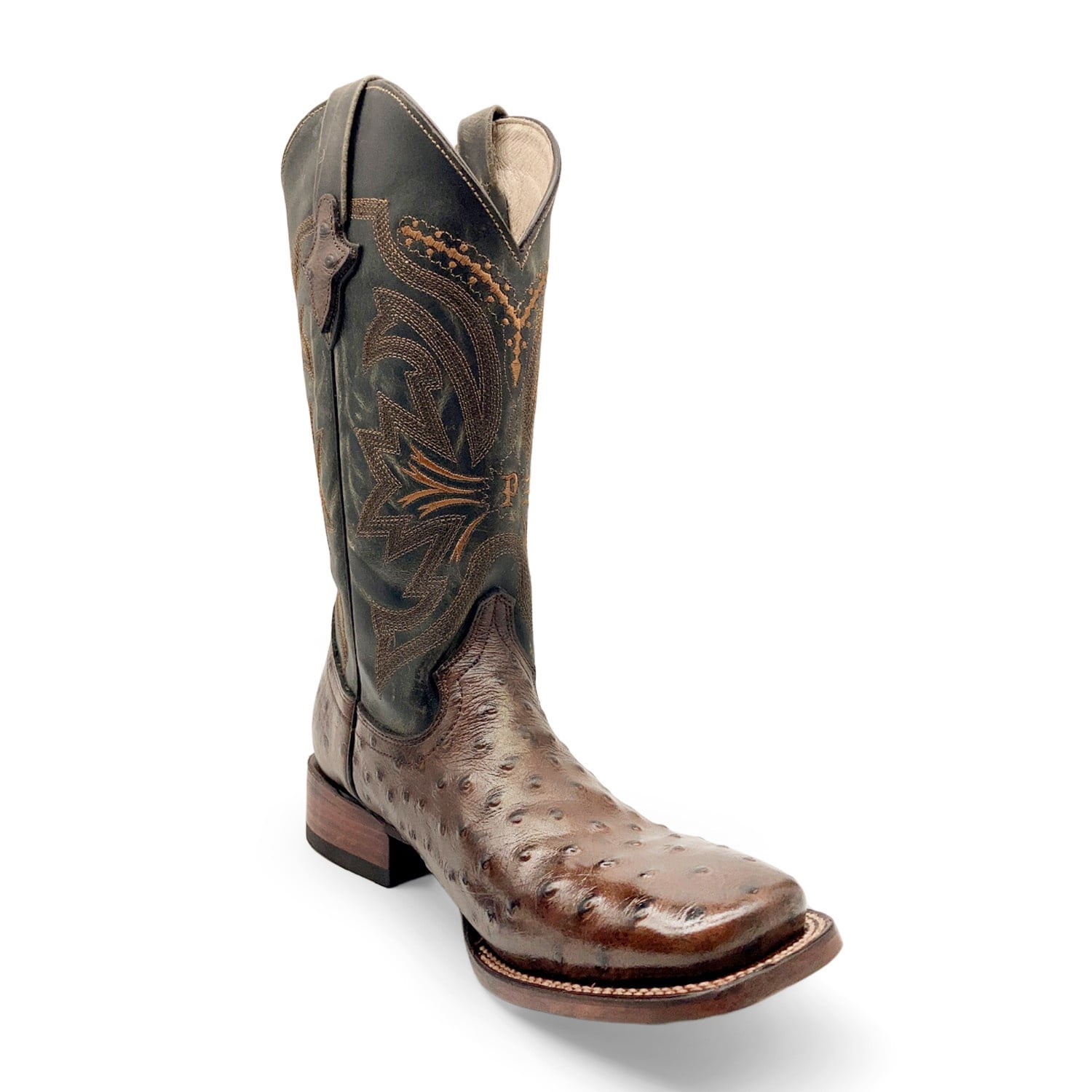 Men’s Leather Cowboy Boot Square Toe Embossed Ostrich Print Western ...