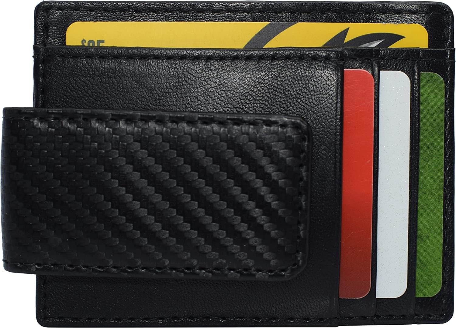 Men's Leather Minimalist Magnetic Card Case with Money Clip Front ...