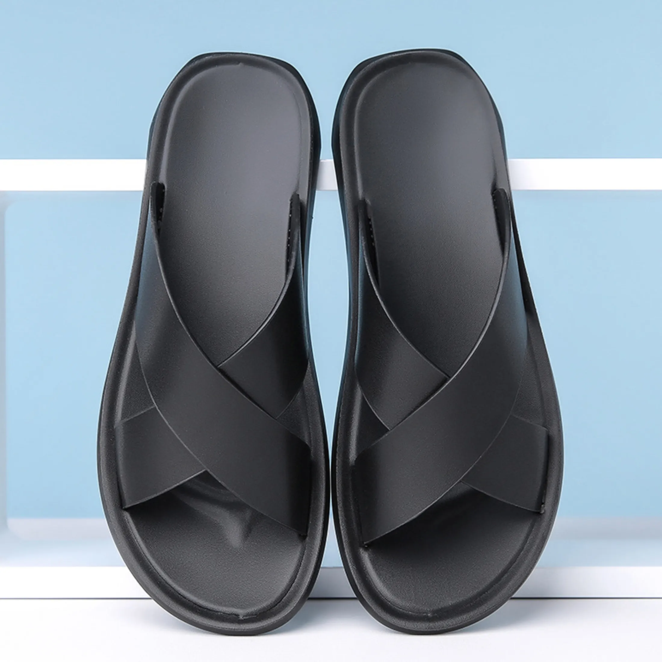 Men's Leather Slip On Slides Sandals Comfortable Lightweight Open Toe ...