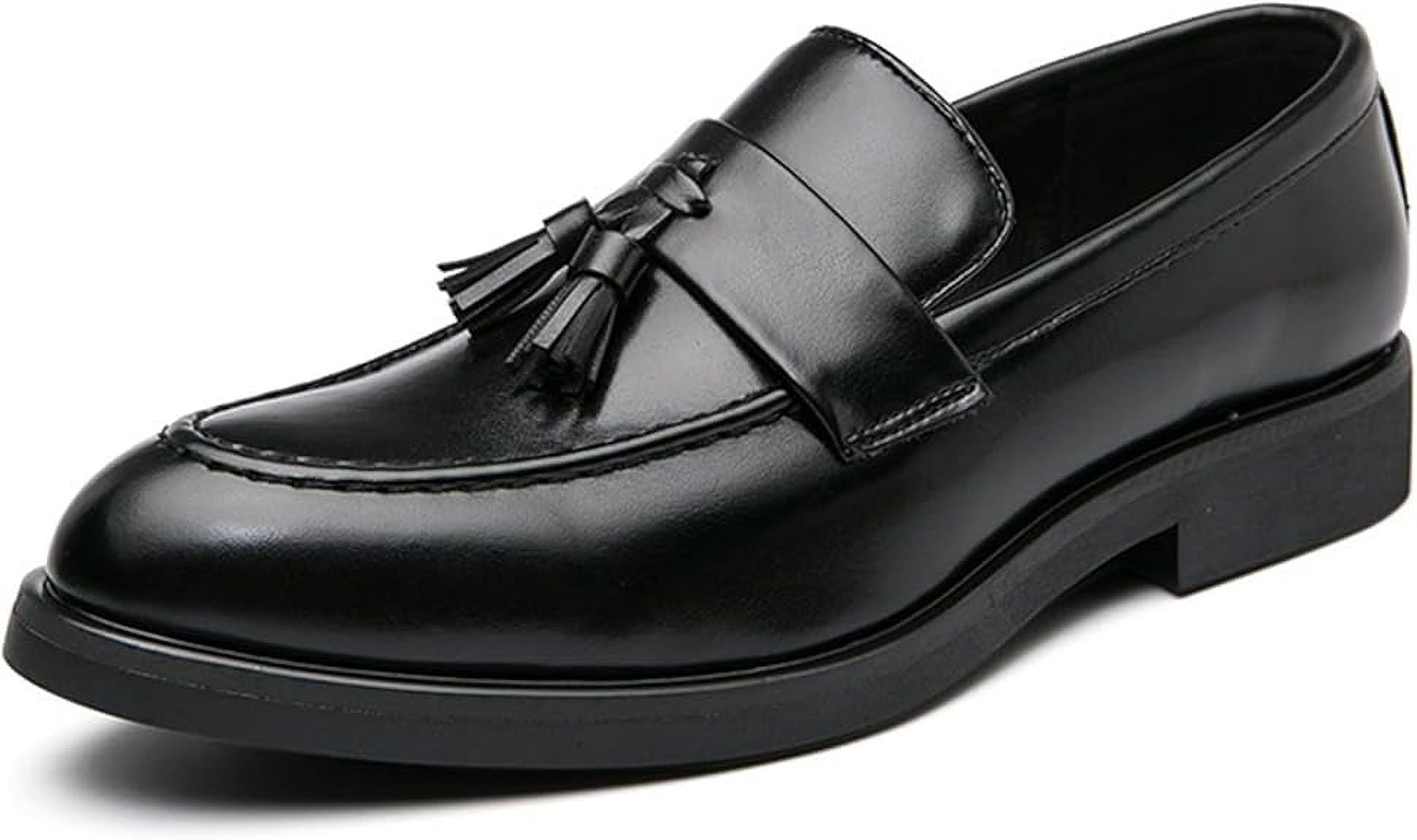 Men's Leather Tassels Slip-On Loafers Classic Penny Flats Smoking ...