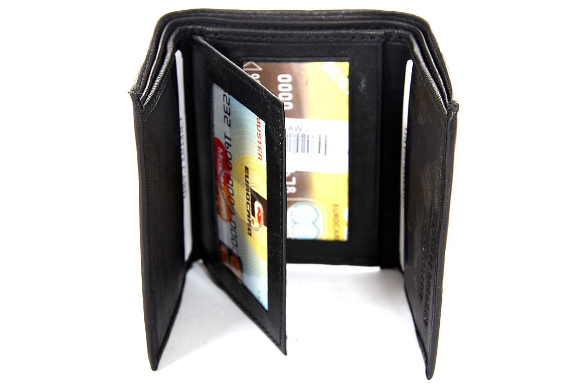 Men's Leather Trifold 6 Credit Card 3 ID Window Wallet Black Wallet 3 x ...