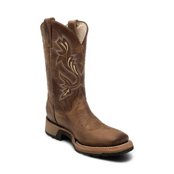 Men’s Leather Western Boot Pirarucu Fish Print Square Toe Mid Calf ...