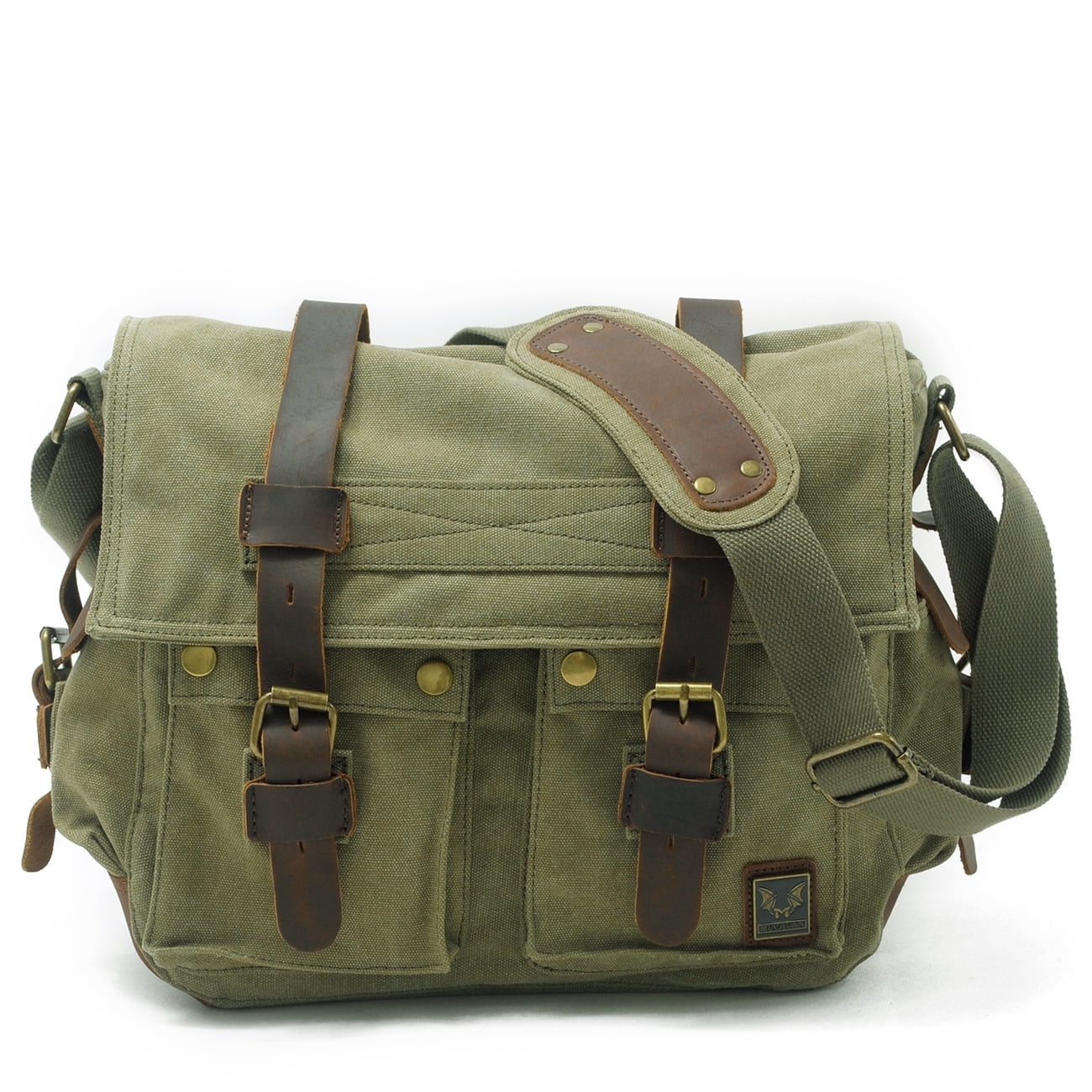 Men's Leather and Canvas and Satchel School Military Shoulder Bag ...