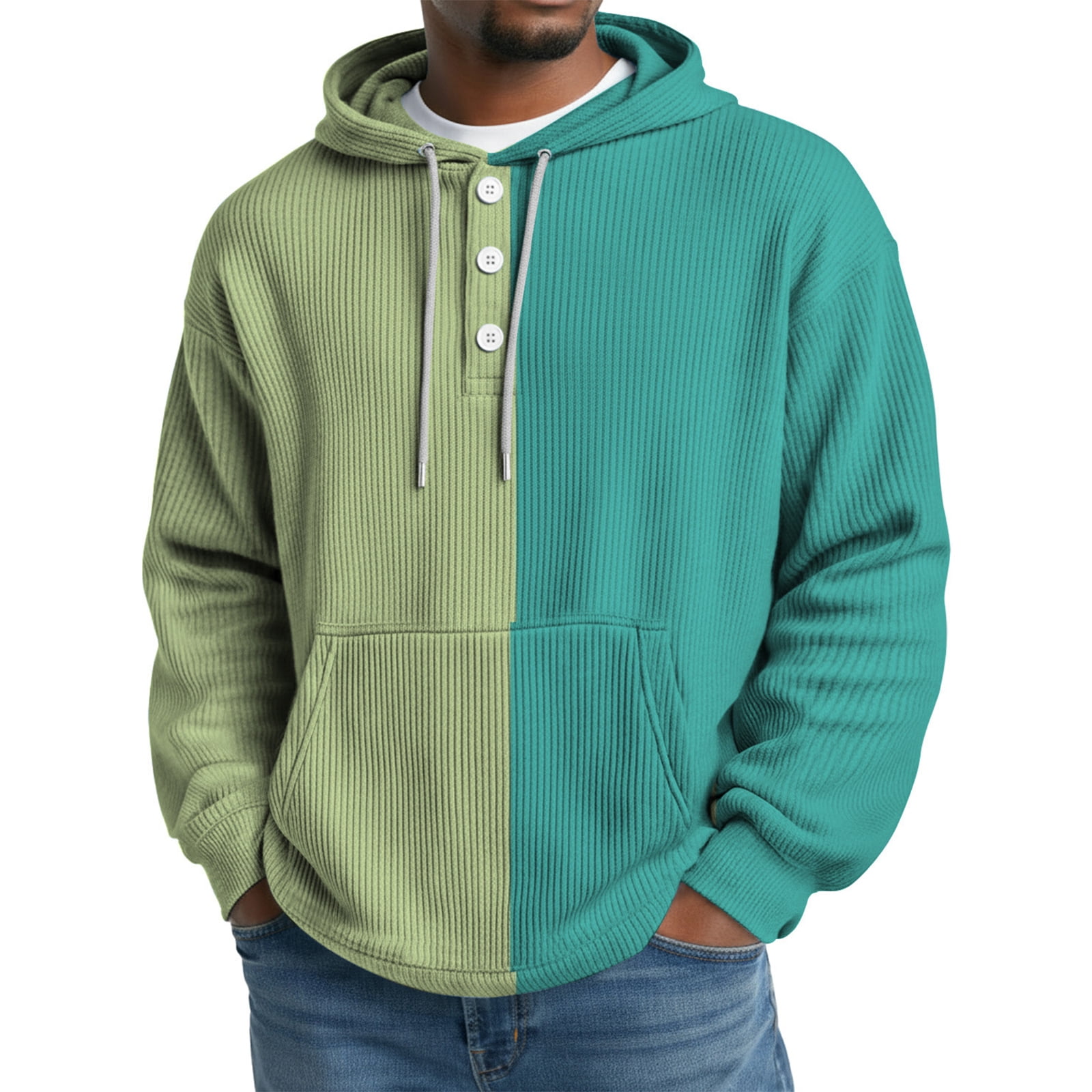 Men's Leisure Loose Color-Blocking Hoodie - Extra Oversized Turquoise ...