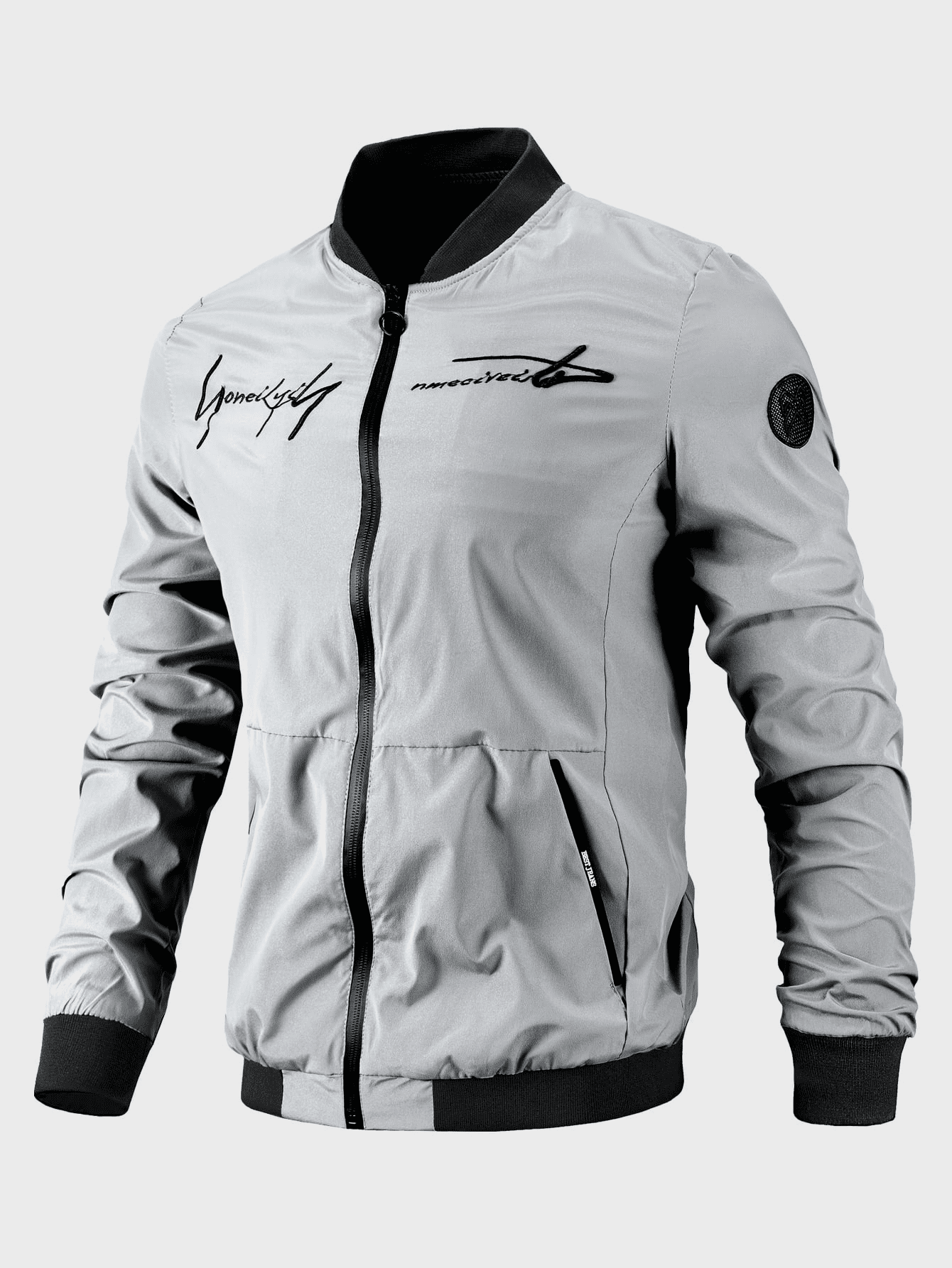 MJNONG Men's Slim Fit Lightweight Bomber Jacket, Polyester, Embroidered ...