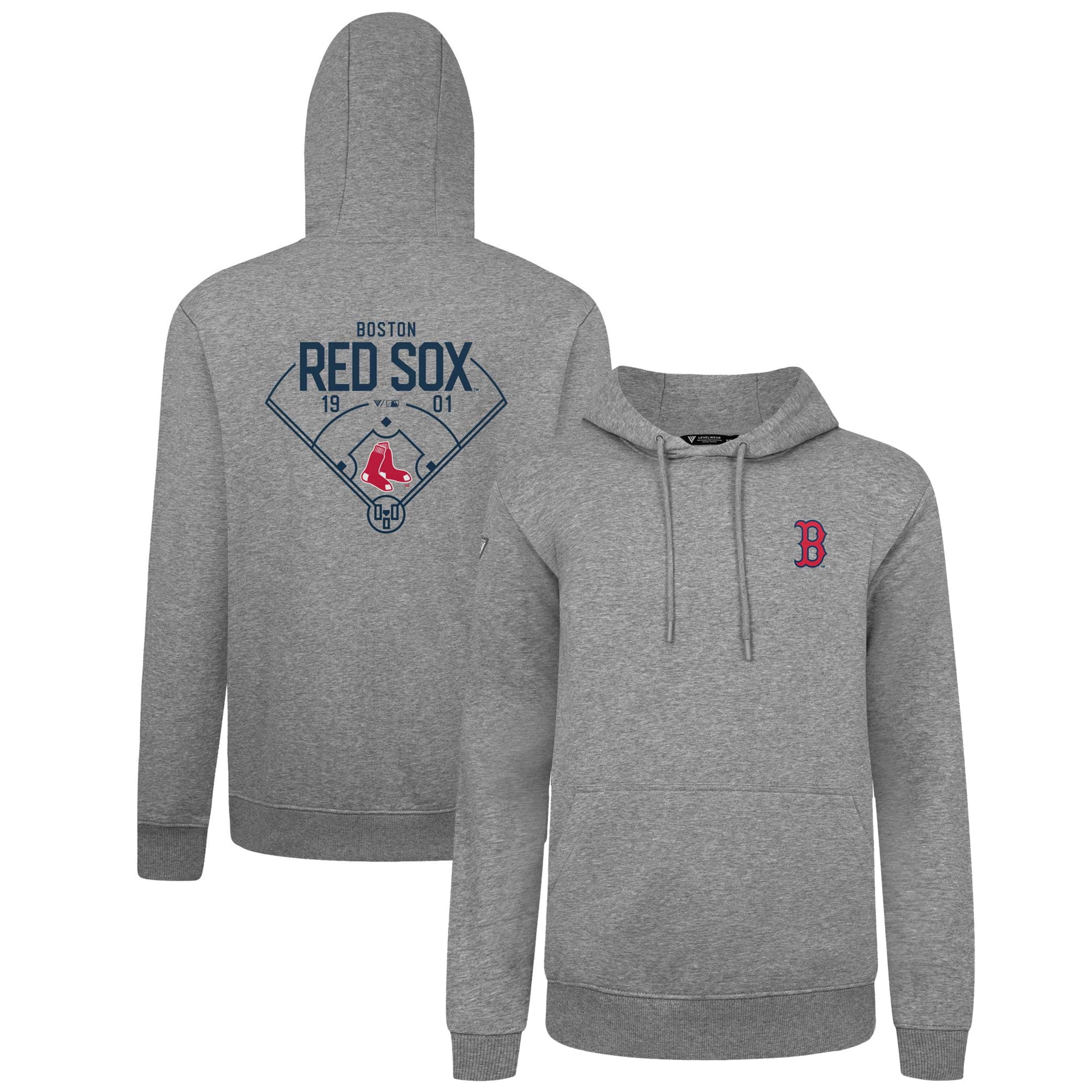 Men's Levelwear Gray Boston Red Sox Podium Primary Pullover Hoodie ...