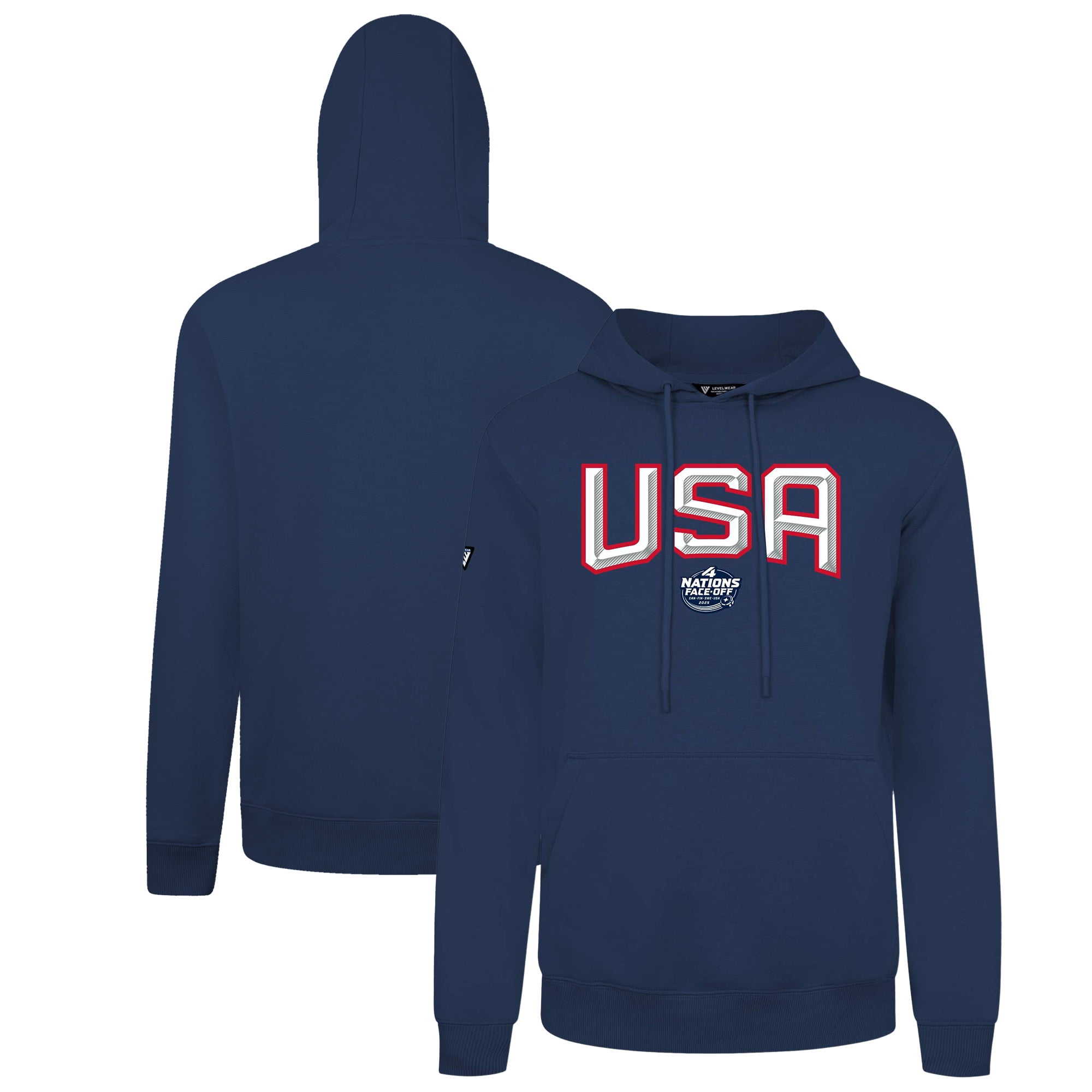 Men's Levelwear Navy USA 2025 4 Nations Face-Off Podium Pullover Hoodie ...