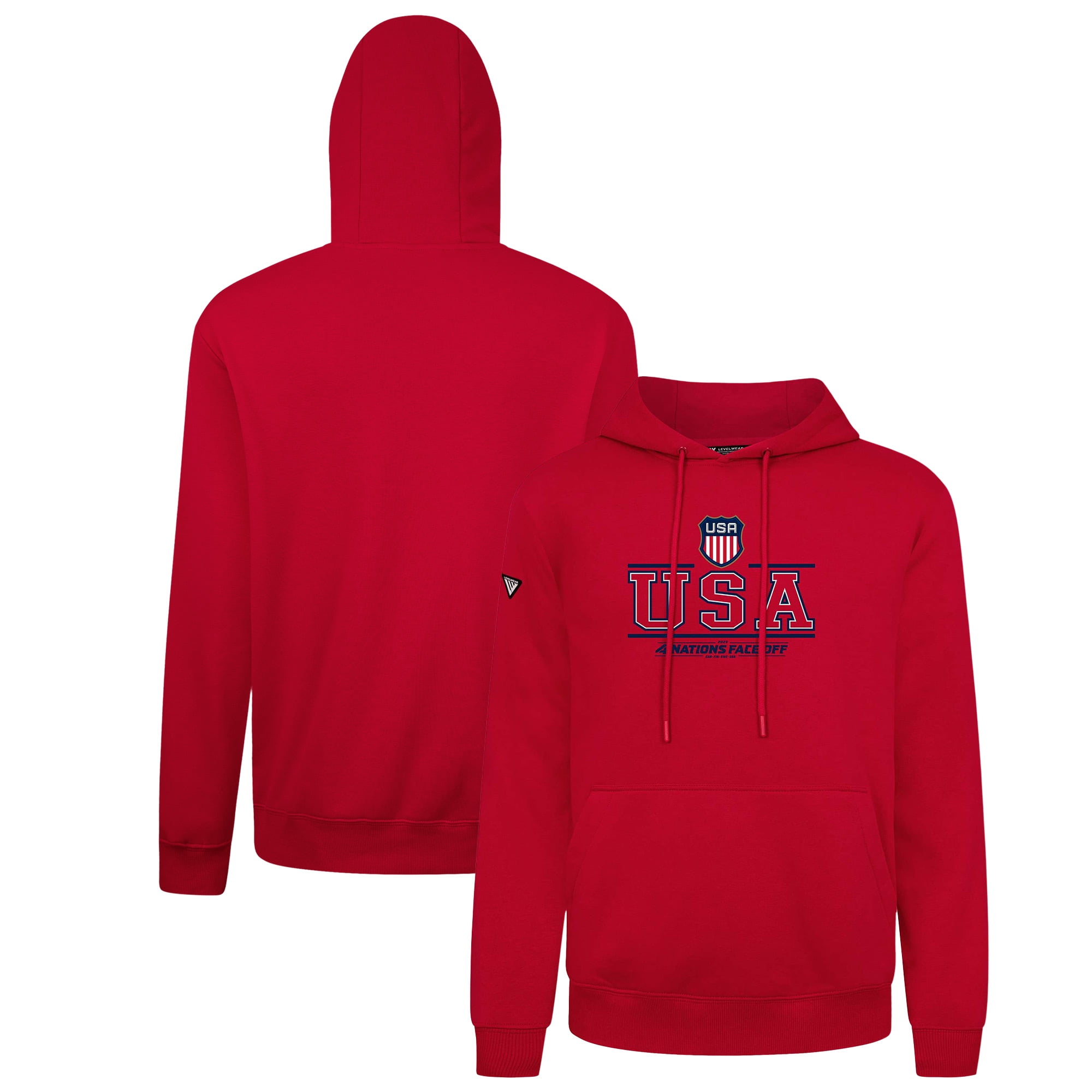 Men's Levelwear Red USA 2025 4 Nations Face-Off Podium Pullover Hoodie ...