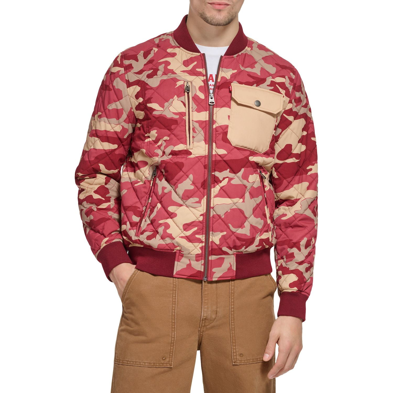 Men's Levi's® Diamond Quilted Jacket Color: Red Camouflage Size: S ...