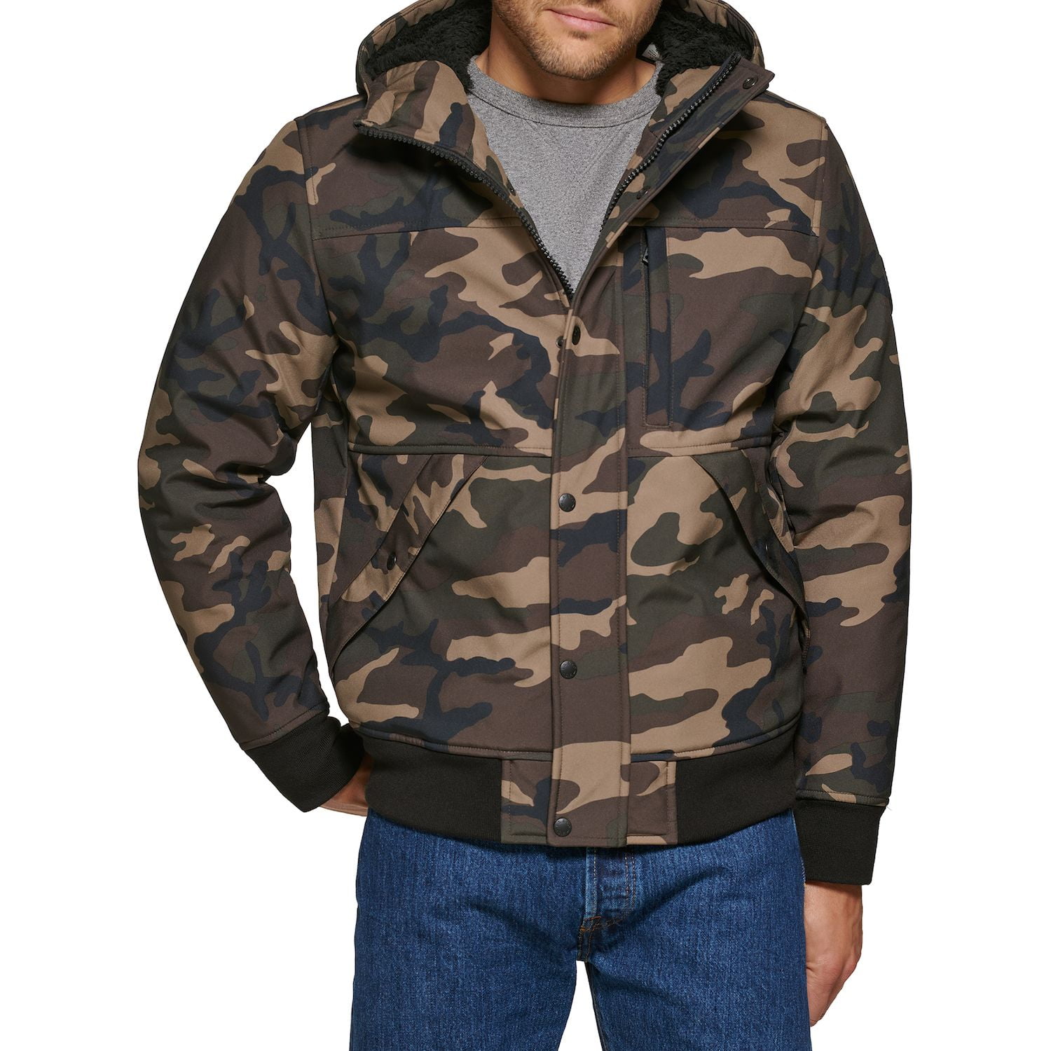 Men's Levi's® Mixed Media Hooded Bomber Jacket Color: Camouflage Size ...