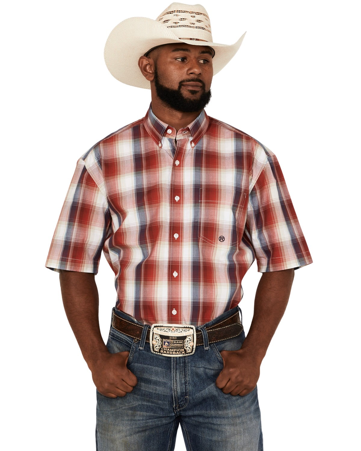 Men's Liberty Bell Apple Plaid Short Sleeve Button Down Western - 03 ...