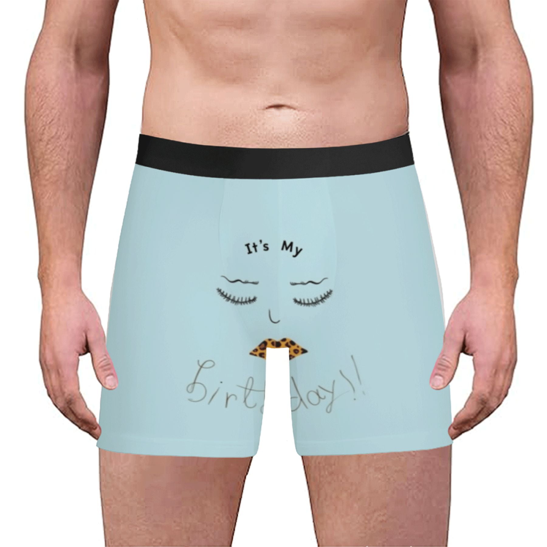 Men's Light Blue Boxer Briefs with Cartoon Face & ' It's My Birthday ...