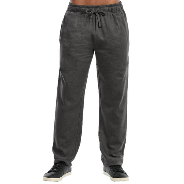 Men's Lightweight Fleece Sweatpants, Open Bottom, Pockets, Charcoal ...